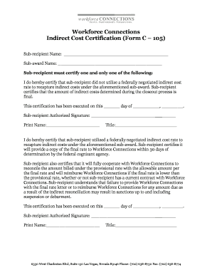Fillable Online Workforce Connections Indirect Cost Certification (Form ...