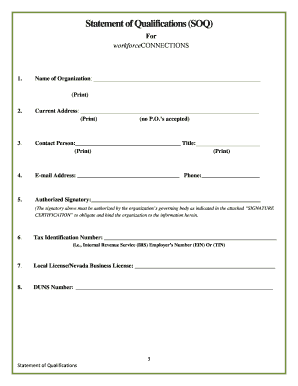 Fillable Online STATEMENT OF QUALIFICATIONS - WorkforceConnections Fax Email Print - pdfFiller