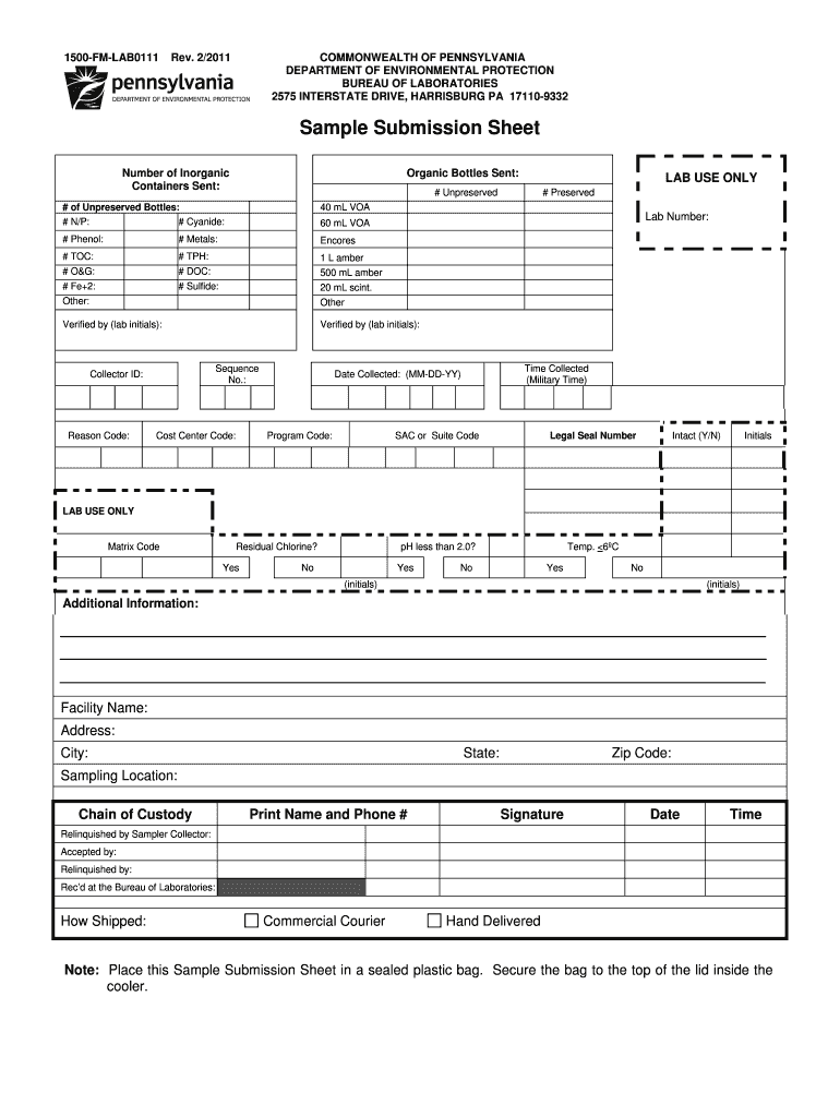 Fillable Online elibrary dep state pa Sample Submission Sheet.pdf ...