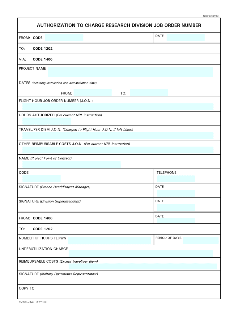 Fillable Online nrl navy AUTHORIZATION TO CHARGE RESEARCH DIVISION JOB ...