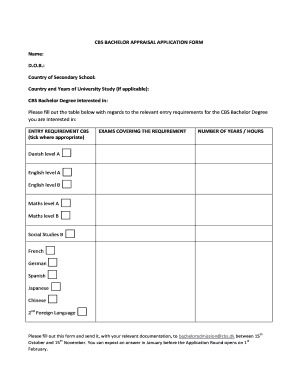 Fillable Online cbs CBS BACHELOR APPRAISAL APPLICATION FORM D.O.B ...