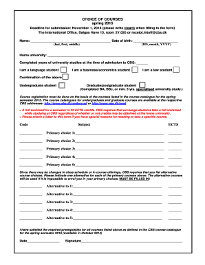 Fillable Online cbs CHOICE OF COURSES / PREREGISTRATION FORM Fax Email ...