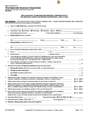 Fillable Online APPLICATION FOR CLAIMS MADE AND REPORTED INSURANCE ...