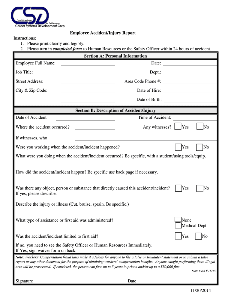 Fillable Online pjceducation Employee Accident/Injury Report ...