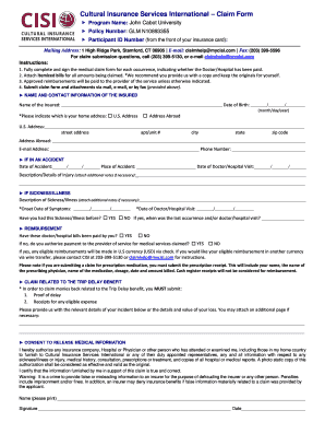 Fillable Online Cultural Insurance Services International Claim Form ...