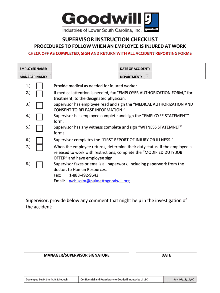 Fillable Online SUPERVISOR INSTRUCTION CHECKLIST - gwlsc-hr.com Fax ...