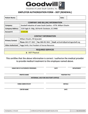 Fillable Online EMPLOYER AUTHORIZATION FORM DOT (RENEWAL) Fax Email ...