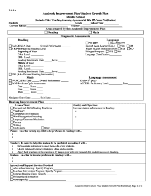 Fillable Online I.A.4.a Academic Improvement Plan/ Student Growth Plan ...