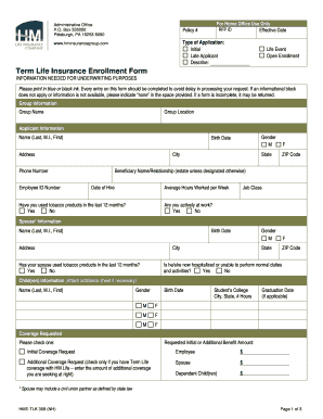 Fillable Online Term Life Insurance Enrollment Form Fax Email Print ...