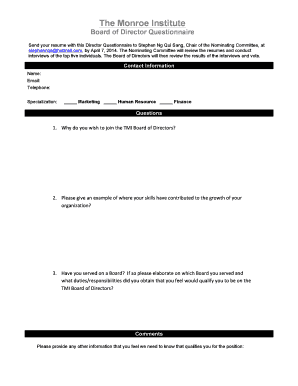 Fillable Online monroeinstitute Board of Director Questionnaire ...