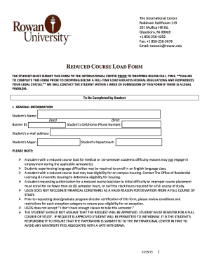 Fillable Online rowan REDUCED COURSE LOAD FORM - rowan.edu Fax Email ...