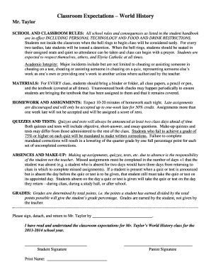 Fillable Online Classroom Expectations World History Mr. Taylor Fax ...