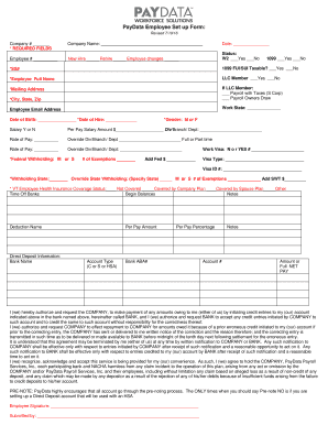 Fillable Online PayData Employee Set up Form Fax Email Print - pdfFiller