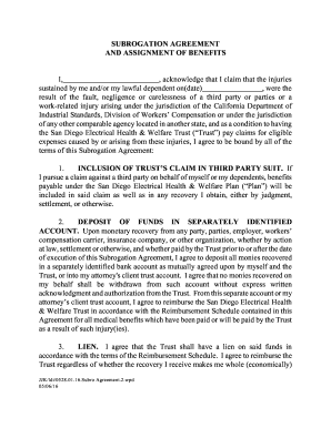 Fillable Online 569trusts SUBROGATION AGREEMENT AND ASSIGNMENT OF ...