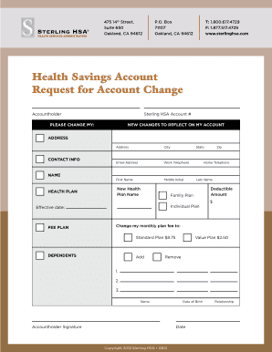 Fillable Online Health Savings Account Request for Account Change Fax ...