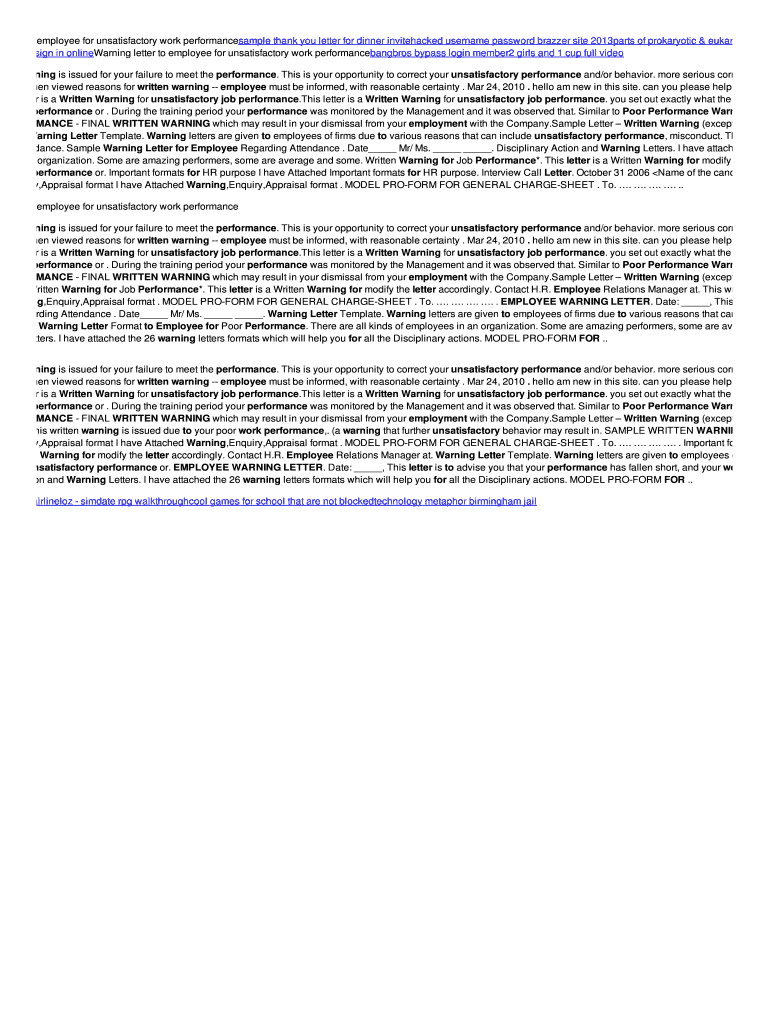 Fillable Online Warning letter to employee for unsatisfactory work ...