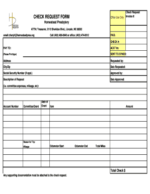 Fillable Online CHECK REQUEST FORM Office Use Only Invoice #: Homestead ...