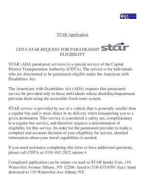 Fillable Online CDTA STAR REQUEST FOR PARATRANSIT STAR (ADA paratransit ...