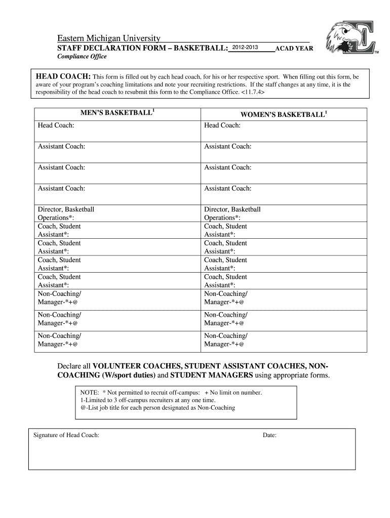 Fillable Online STAFF DECLARATION FORM BASKETBALL: Fax Email Print ...