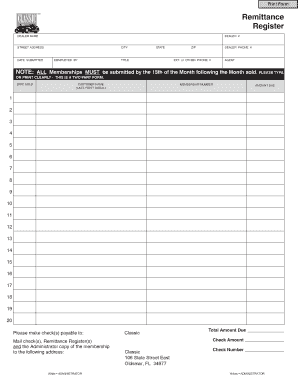 Fillable Online Remittance Register - dealers.classictrak.com Fax Email Print - pdfFiller