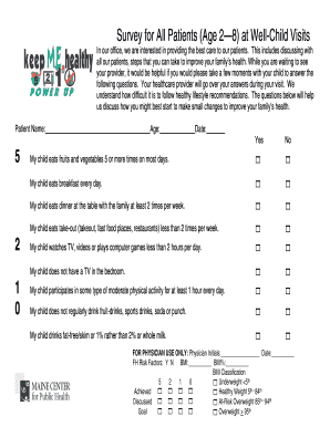 Fillable Online Survey for All Patients (Age 2 8) at Well-Child Visits ...