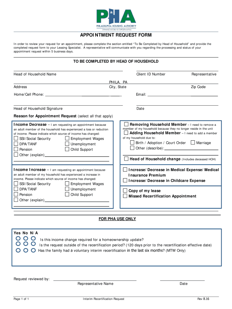 Fillable Online pha phila APPOINTMENT REQUEST FORM - pha.phila.gov - pha phila Fax Email Print ...