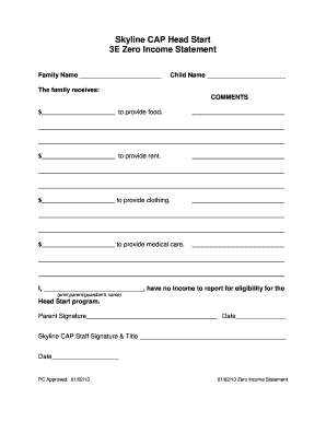 Fillable Online skylinecap Zero Income Statement - Skyline CAP Fax ...