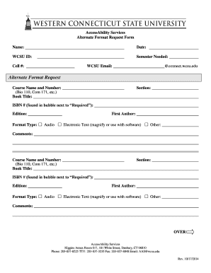 Fillable Online Alternate Format Request - westconn.edu Fax Email Print ...