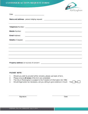 Fillable Online CUSTOMER ACTION REQUEST FORM - City of Rockingham Fax ...