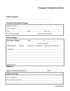 Fillable Online Change of Employee Status - cvotx.com Fax Email Print ...