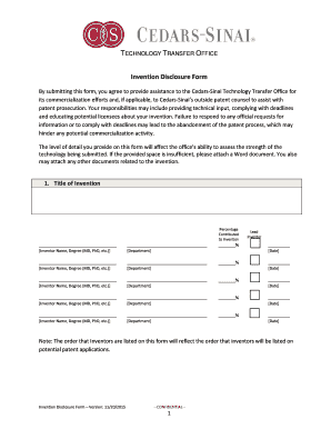 Fillable Online cedars-sinai Invention Disclosure Form - Cedars-Sinai Fax Email Print - pdfFiller