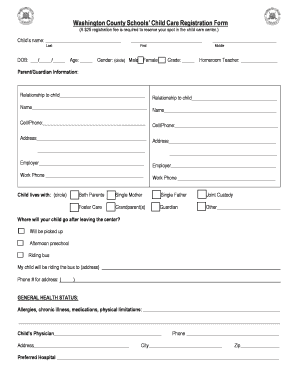 Fillable Online Washington County Schools Child Care Registration Form ...