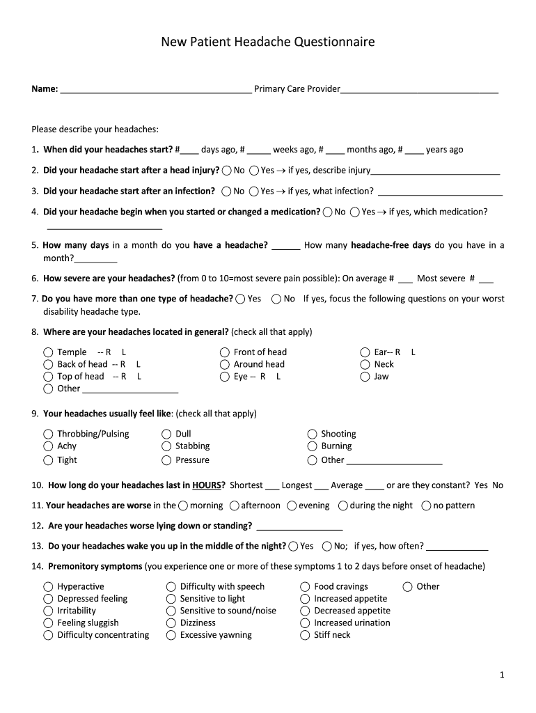 Fillable Online ucdenver New Patient Headache Questionnaire - ucdenver ... Fillable Online ucdenver New Patient Headache Questionnaire - ucdenver ...