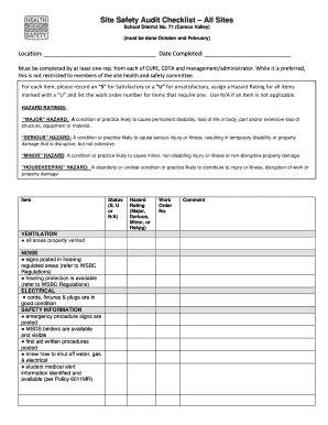 Fillable Online Site Safety Audit Checklist All Sites - sd71.bc.ca Fax ...