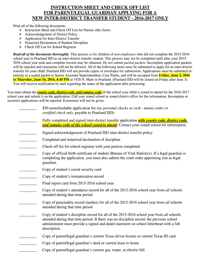 Fillable Online INSTRUCTION SHEET AND CHECK OFF LIST FOR PARENT/LEGAL ... Fax Email Print ...