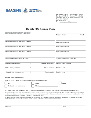 Fillable Online Provider Preference Form - The Queen's Medical Center ...