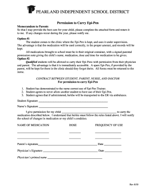 Fillable Online PISD Epi-Pen Permission to Carry.doc Fax Email Print ...