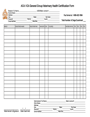 Fillable Online starbreeder ACA / ICA General Group Veterinary Health ...