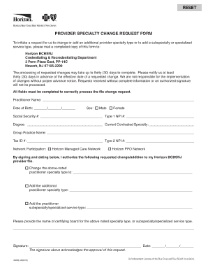 Fillable Online PROVIDER SPECIALTY CHANGE REQUEST FORM Fax Email Print ...