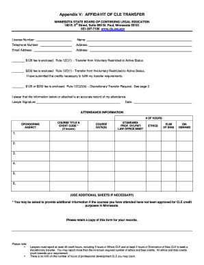 Fillable Online cle mn Appendix V - Transfer Affidavit - cle.mn.gov Fax ...