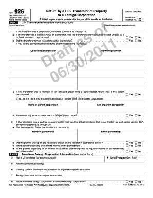 Fillable Online Form 926 (Rev. December 2011). Return by a U.S ...