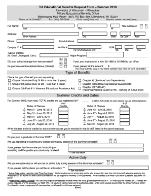 Fillable Online VA Educational Benefits Request Form Summer 2016 Fax Email Print - pdfFiller