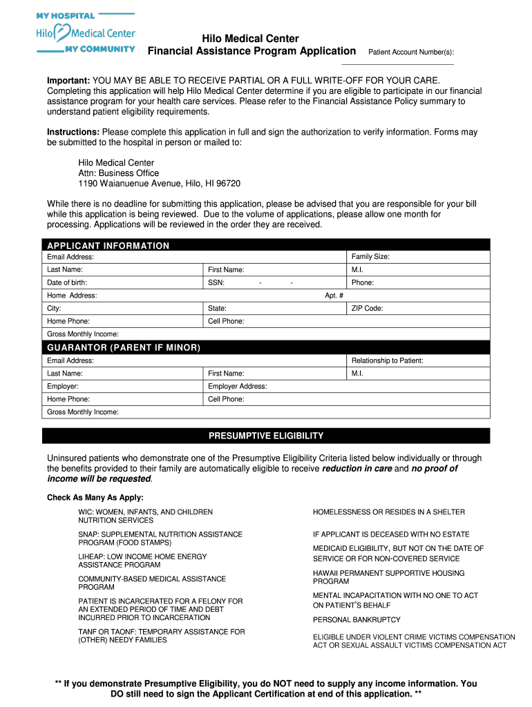 Fillable Online hilomedicalcenter Hilo Medical Center Financial Assistance Program ... Fax Email ...