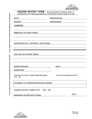 Fillable Online HAZARD REPORT FORM for any hazard including repair or R ...