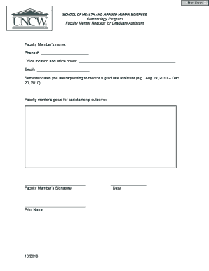 Fillable Online uncw Student Request Form for Graduate Assistantship ...