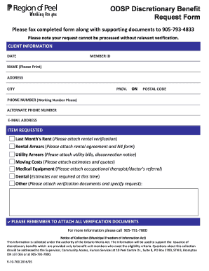 Fillable Online peelregion ODSP Discretionary Benefit - peelregion Fax ...