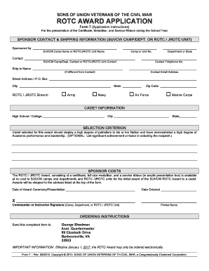 Fillable Online suvcw Form 7-ROTC Award.docx Fax Email Print - pdfFiller