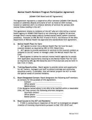 Fillable Online Mental Health Resident Program Participation Agreement ...