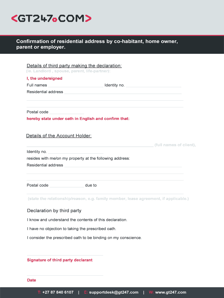 Fillable Online Confirmation of residential address by... Fax Email ...