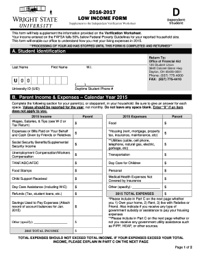 Fillable Online wright 2016-2017 D LOW INCOME FORM - wright.edu Fax ...